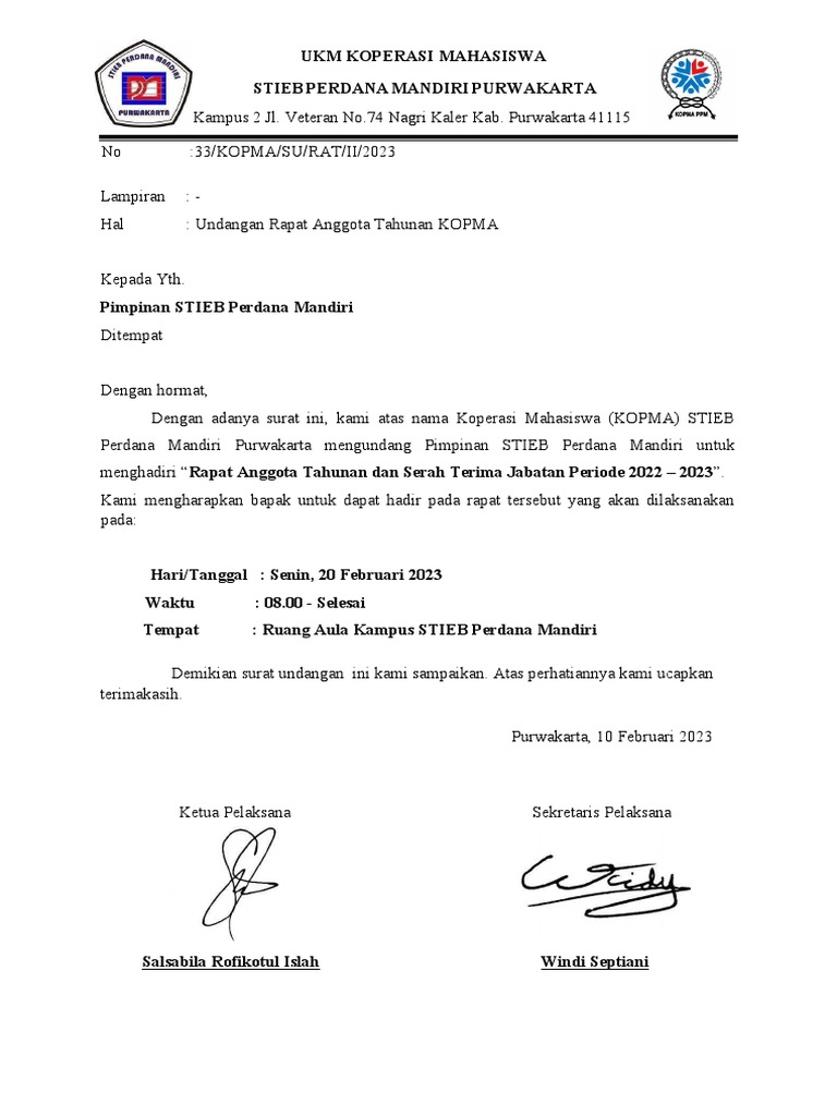 Surat Undangan Pimpinan | PDF