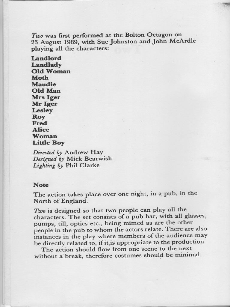 Jim Cartwright Two - Part 1 | PDF