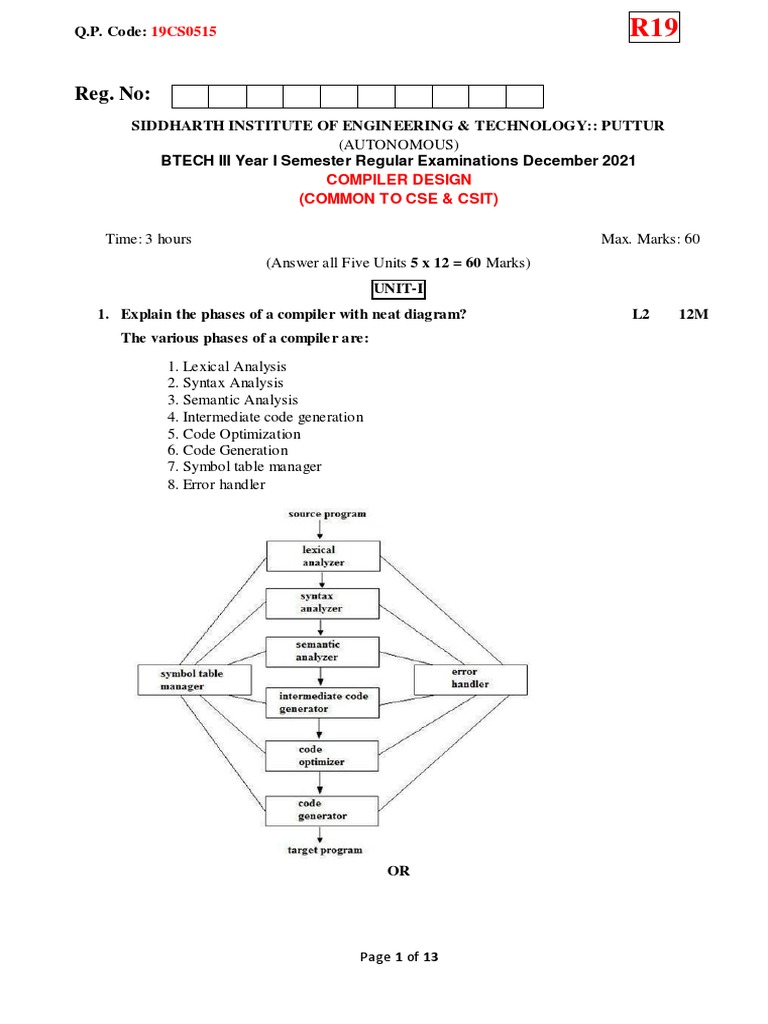 CSE - III Year - I SEM - R19 - Compiler Design | PDF | Compiler | Parsing