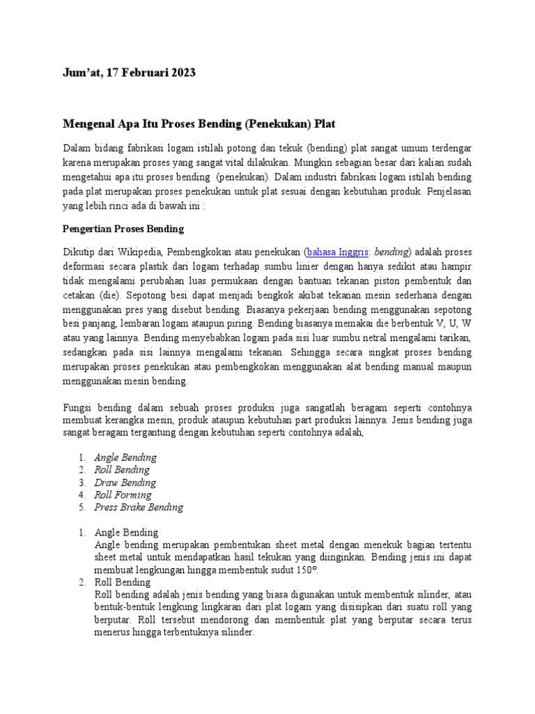 Mengenal Apa Itu Proses Bending | PDF | Teknologi & Rekayasa