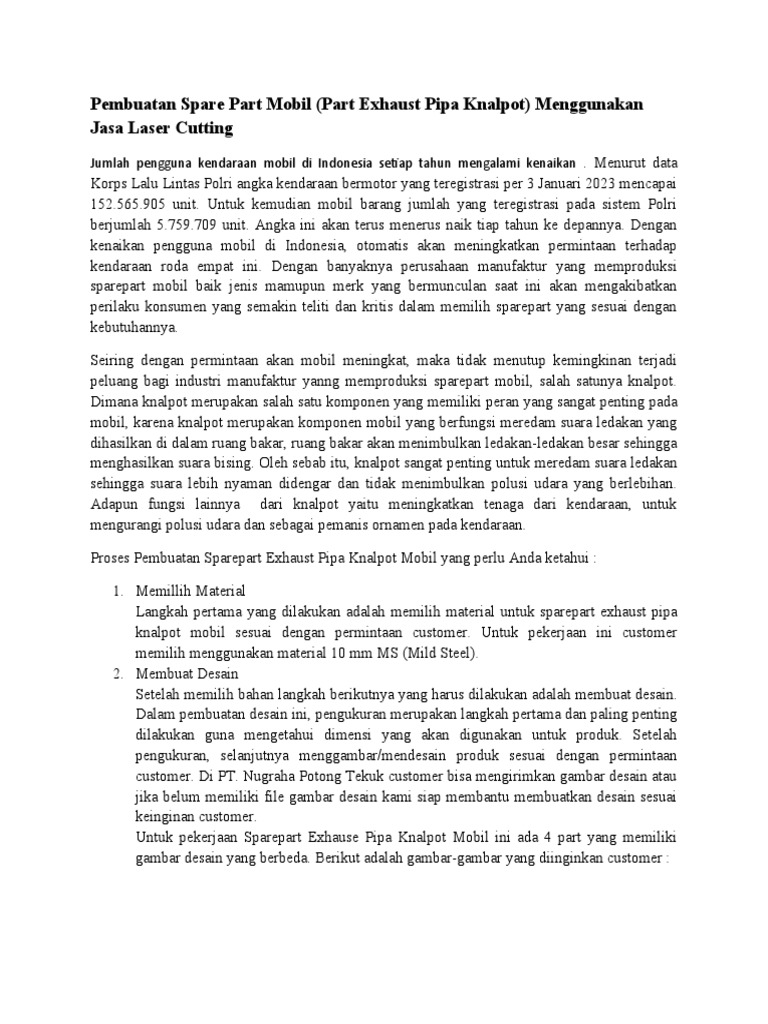 Pembuatan Sparepart Knalpot Mobil | PDF