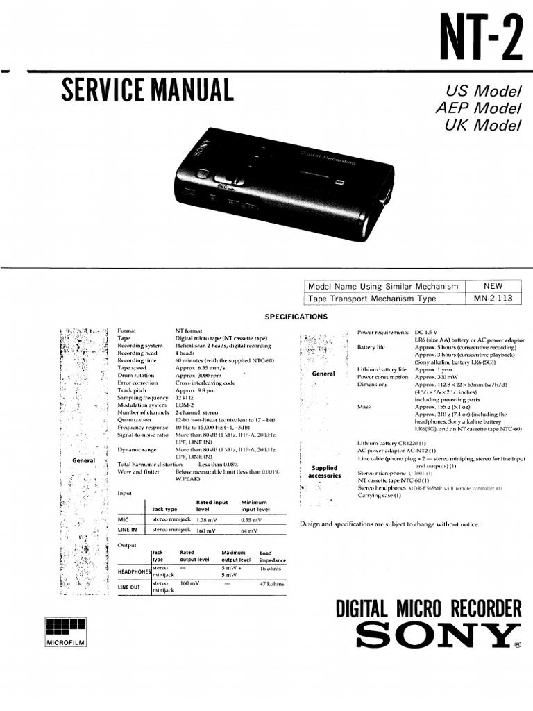Sony nt-2 SM | PDF