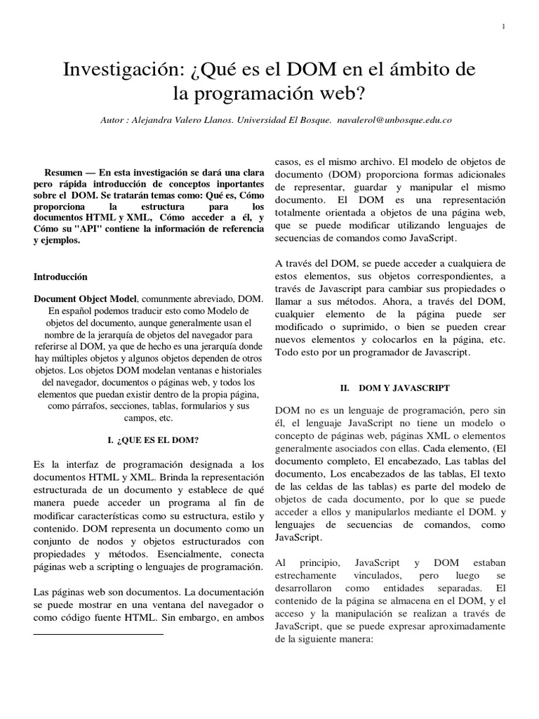 Investigación Dom En El Ambito De La Programación Web Alejandra Valero Pdf Modelo De 