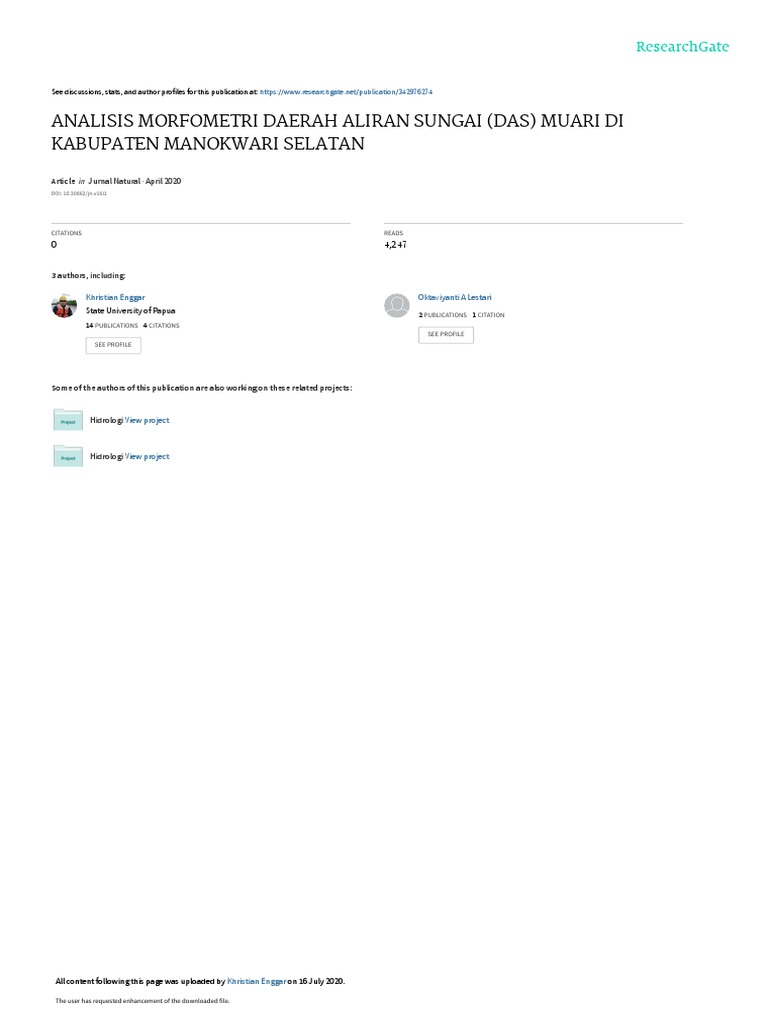 Analisis Morfometri Daerah Aliran Sungai (Das) Muari | PDF