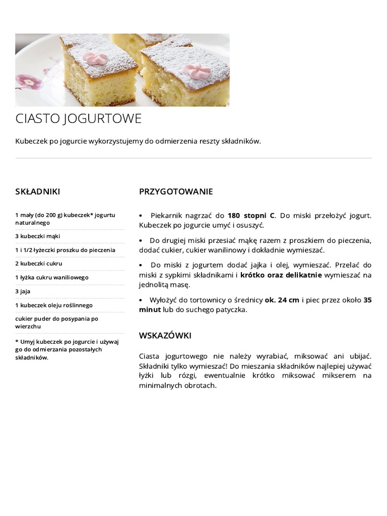 Ciasto Jogurtowe - Kwestia Smaku | PDF