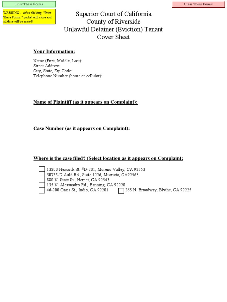 Riverside Eviction Answer Form | PDF | Eviction | Legal Concepts