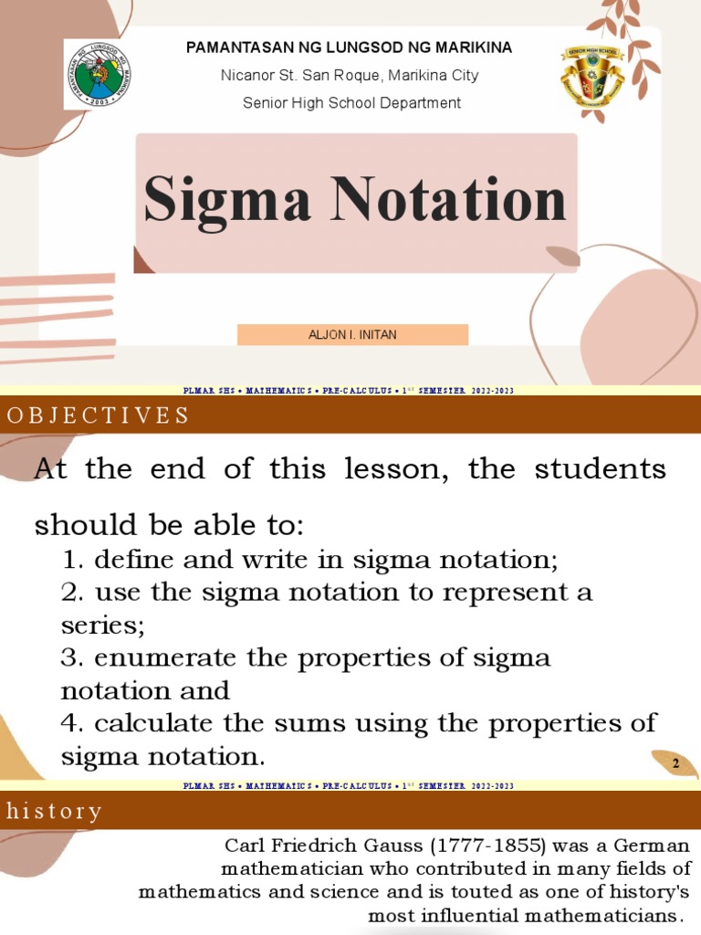 7 Sigma Notation 1 | PDF | Summation | Notation