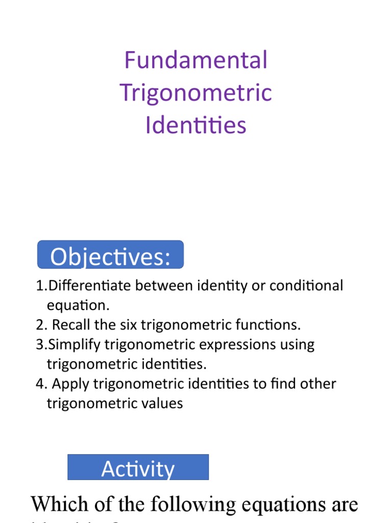 Fundamental Trigonometric Identities Pdf Equations Trigonometric