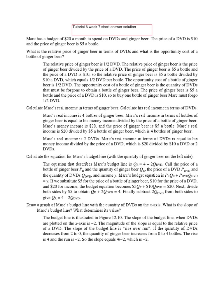 Tutorial 6 Week 7 Short Answer Solution | PDF | Slope | Income