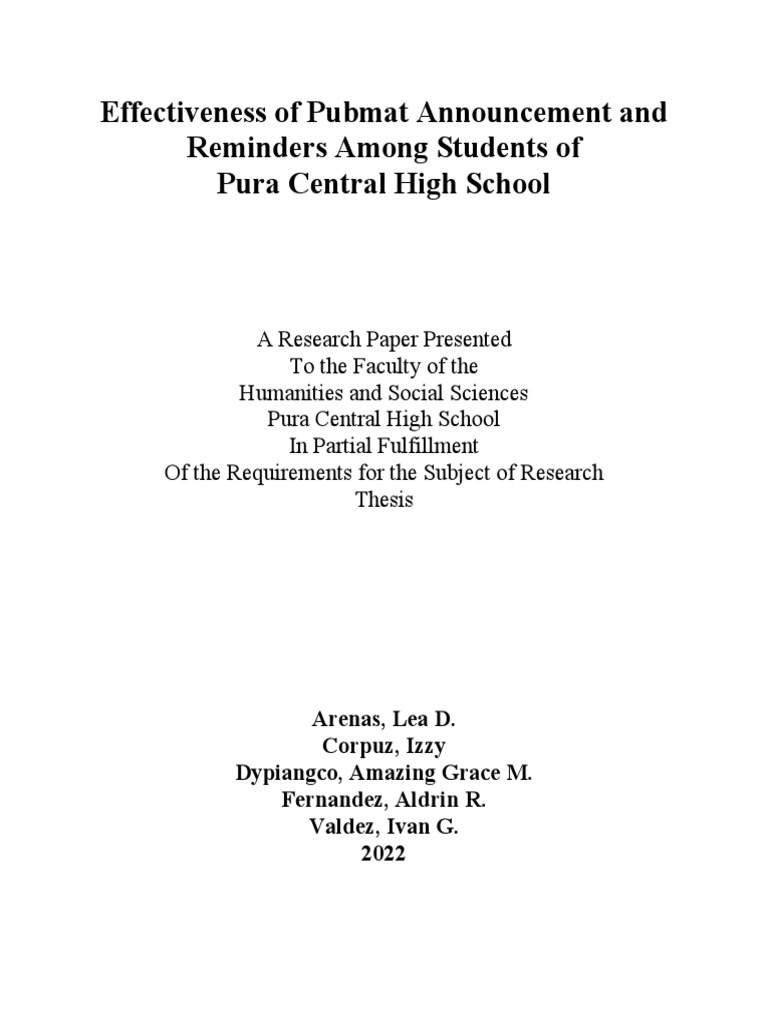 Effectiveness of Pubmat Announcement and Reminders Among Grade 11 | PDF