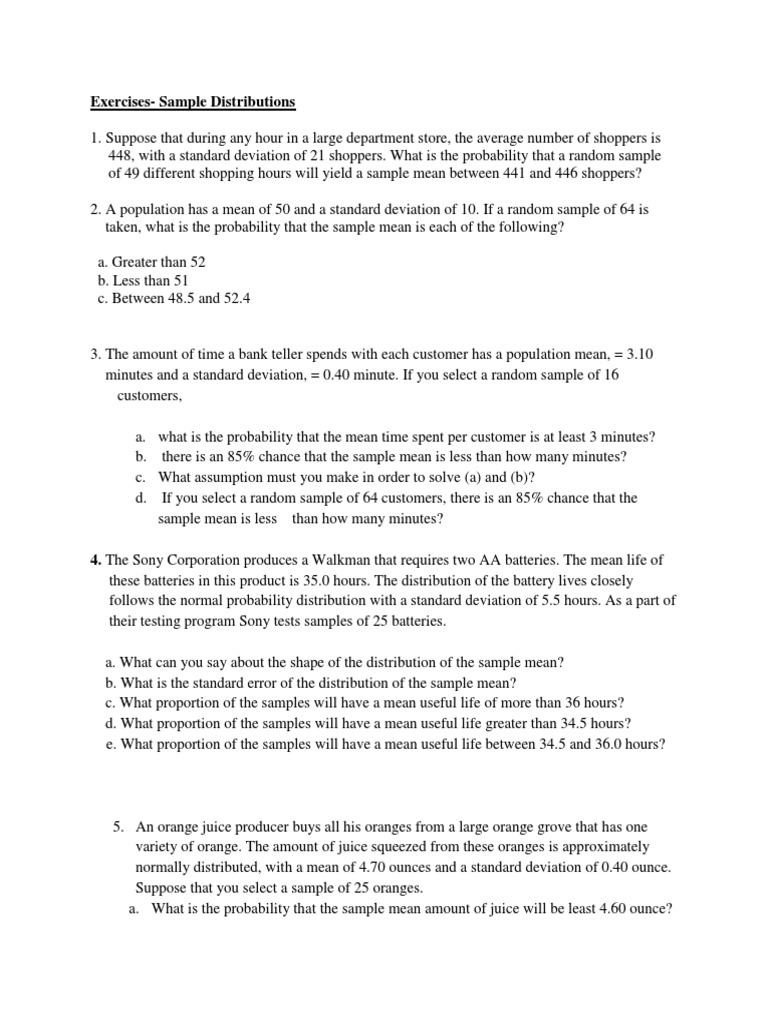 Ex - Sampling Distr-Printed | PDF | Standard Deviation | Sampling ... Ex - Sampling Distr-Printed | PDF | Standard Deviation | Sampling ...