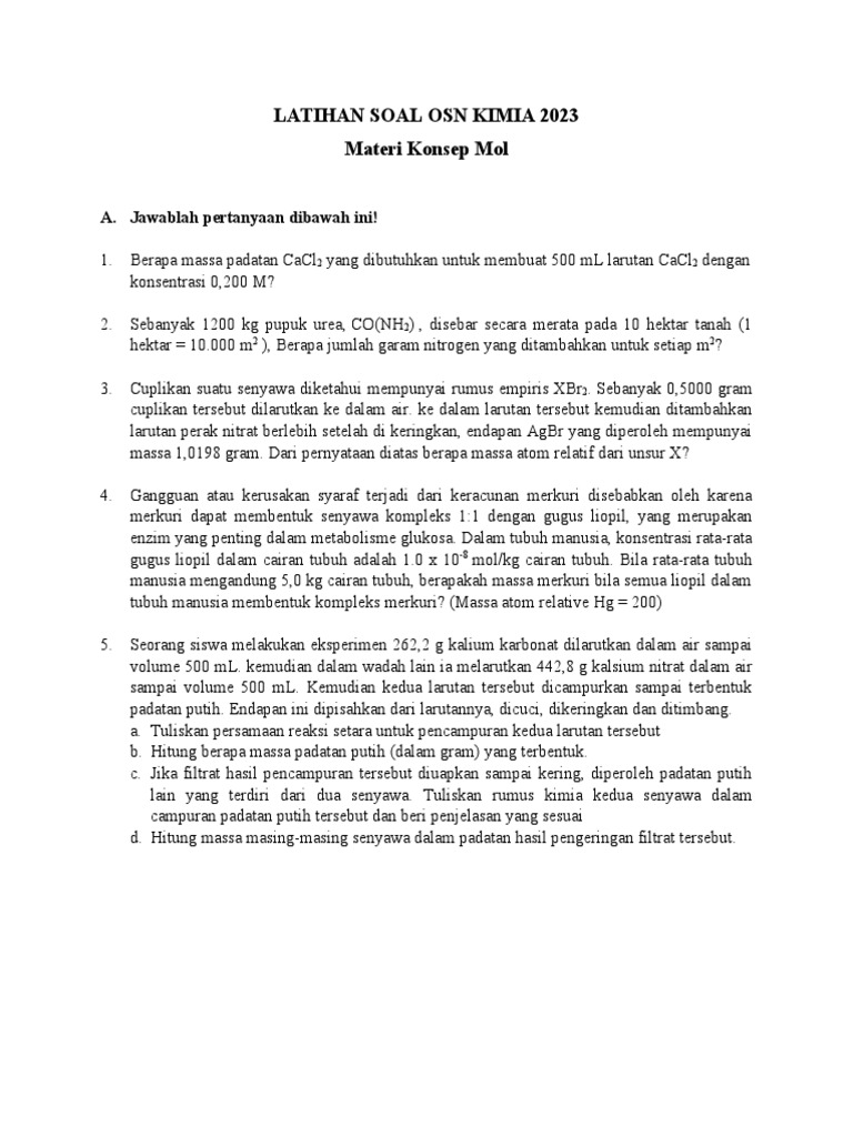 Latihan Soal OSN Kimia 2023 | PDF | Sains & Matematika | Teknologi ...