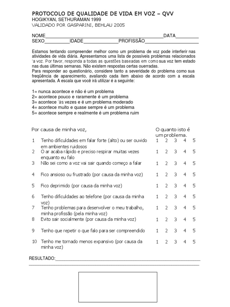 Protocolo de Avaliação da Voz QVV | PDF | Carreira e Crescimento ...