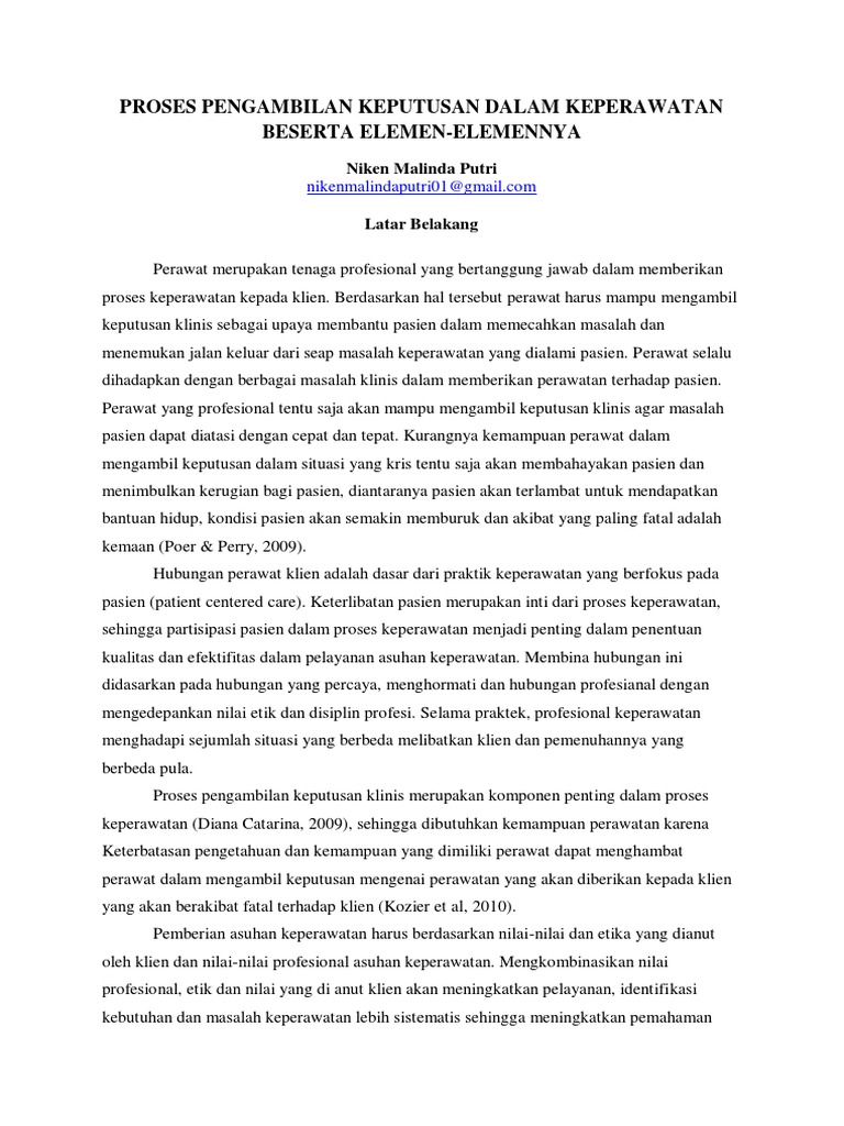 Proses Pengambilan Keputusan Dalam Keperawatan Beserta Elemen | PDF | Karier & Perkembangan ...