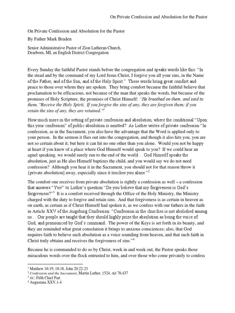 On Private Confession and Absolution For The Pastor by Fr. Mark Braden ...