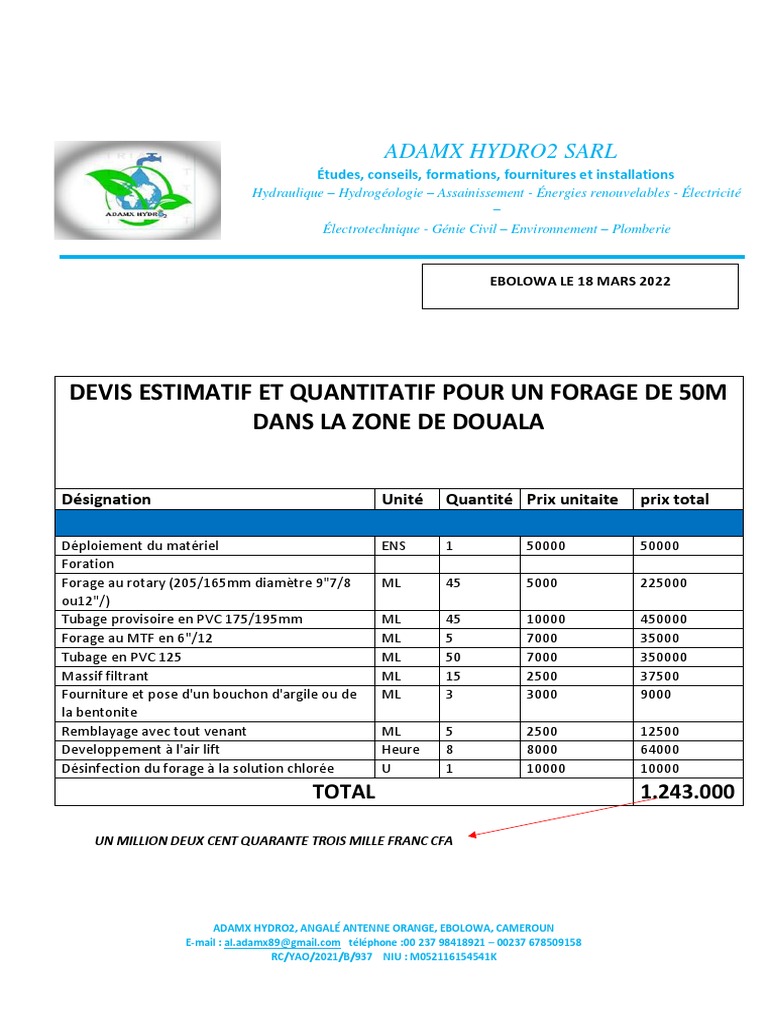 Devis Forage | PDF | Technologie et ingénierie