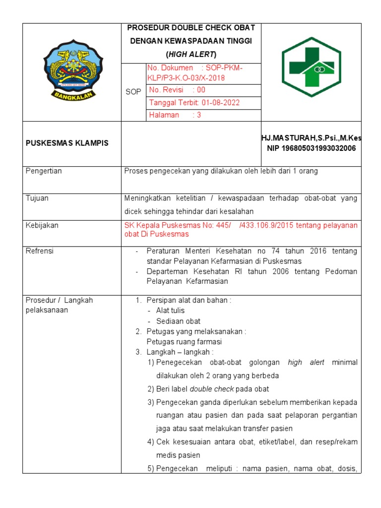 Prosedur Double Check Obat Dengan Kewaspadaan Tinggi | PDF