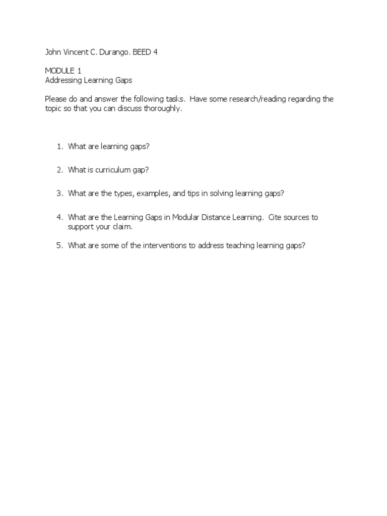 Understanding and Addressing Learning Gaps | PDF