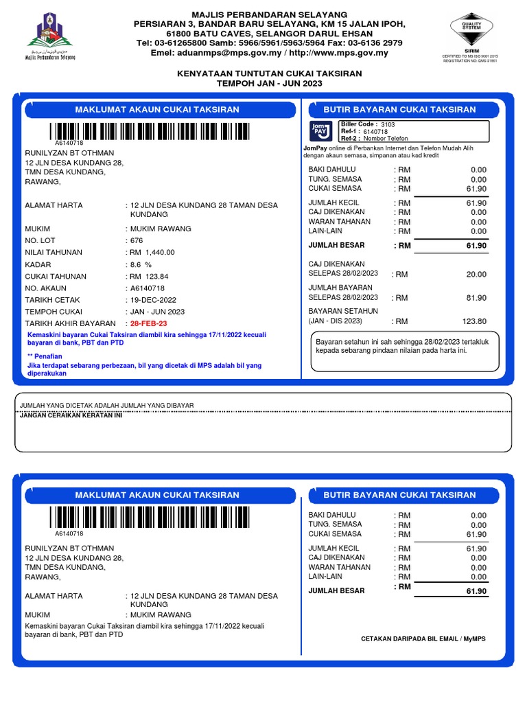 Bil Cukai Taksiran | PDF
