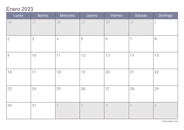 Calendario Enero 2023 PDF | PDF