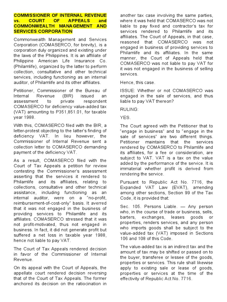 COMMISSIONER OF INTERNAL REVENUE Vs Commonwealth | PDF | Value Added Tax | Taxes