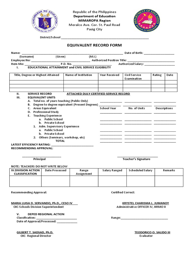 Equivalent Record Form2 | PDF | Career & Growth | Business