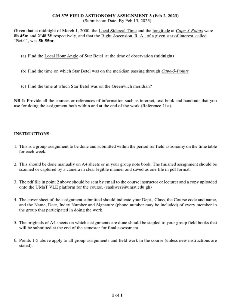 Field Astronomy Assignment on Betel | PDF | Science & Mathematics | Teaching Methods & Materials