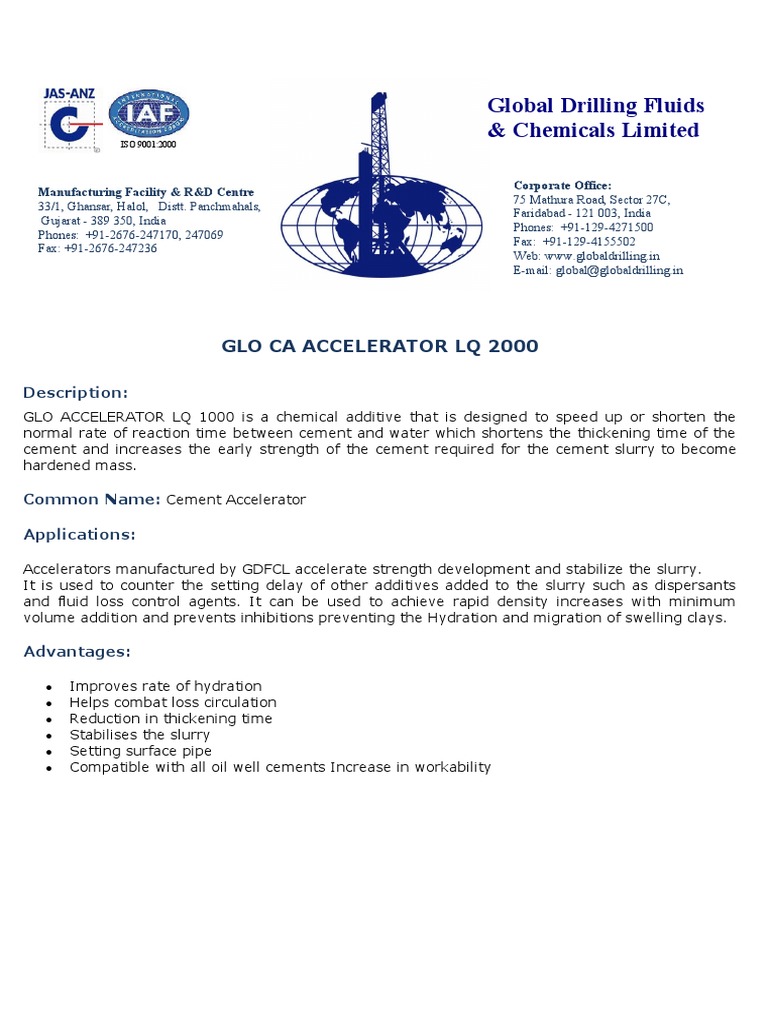 Glo CA Accelerator LQ 1000 | PDF | Cement | Water