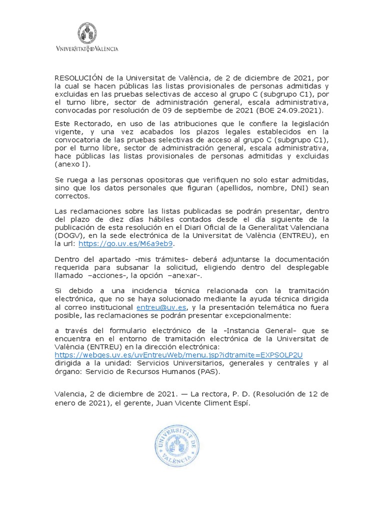 10dic21llista Provisional c1 Administrativo - C | PDF | España