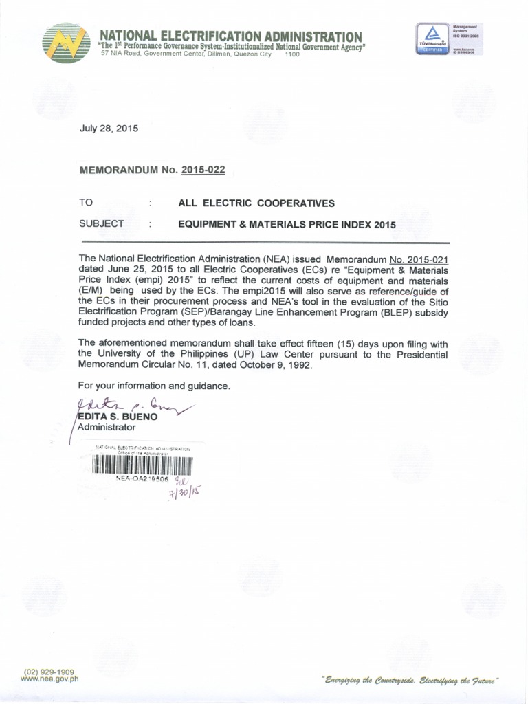 Revised NEA 2015-022 - Equipment & Materials Price Index 2015 | PDF ...