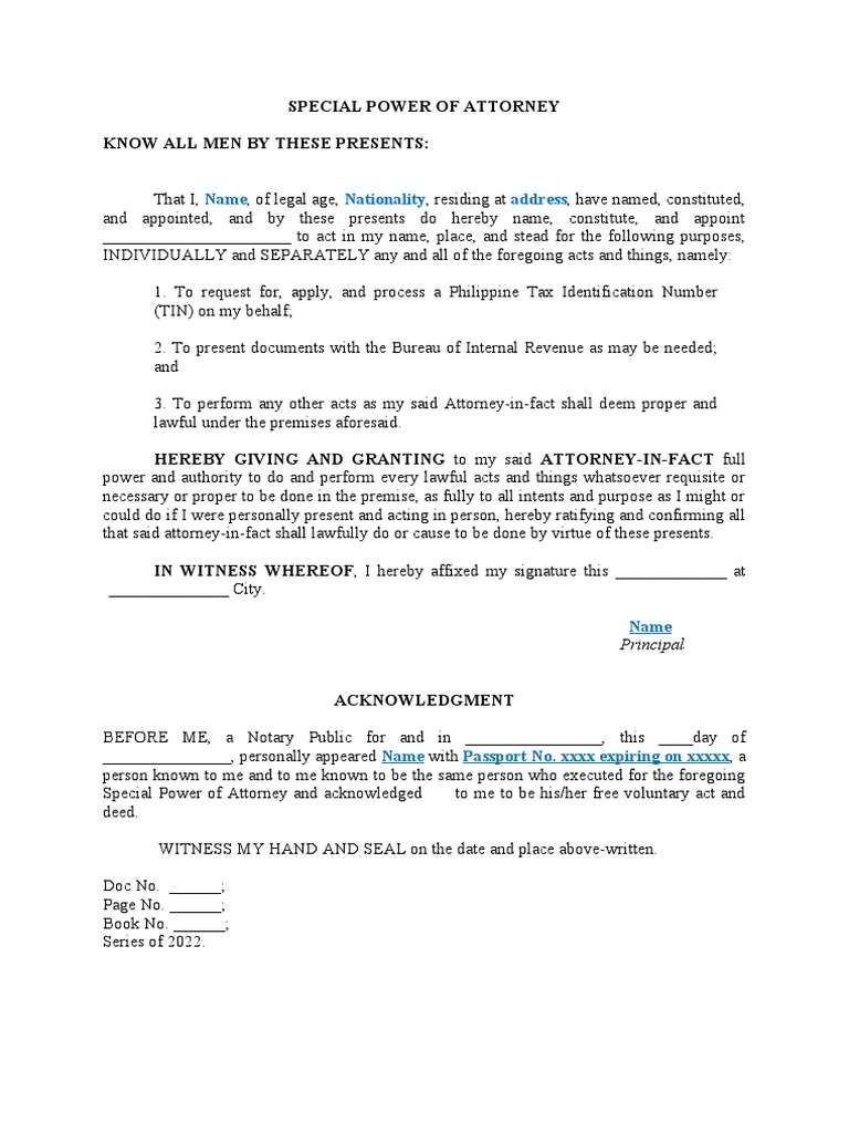 Granting Authority to Act on Tax Matters: A Special Power of Attorney ...