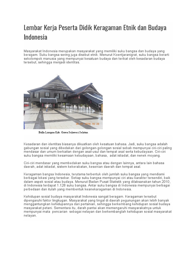 LKPD Keragaman Etnik Dan Budaya | PDF