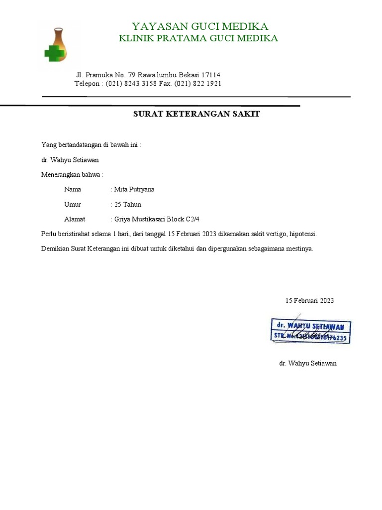 Surat Keterangan Sakit | PDF