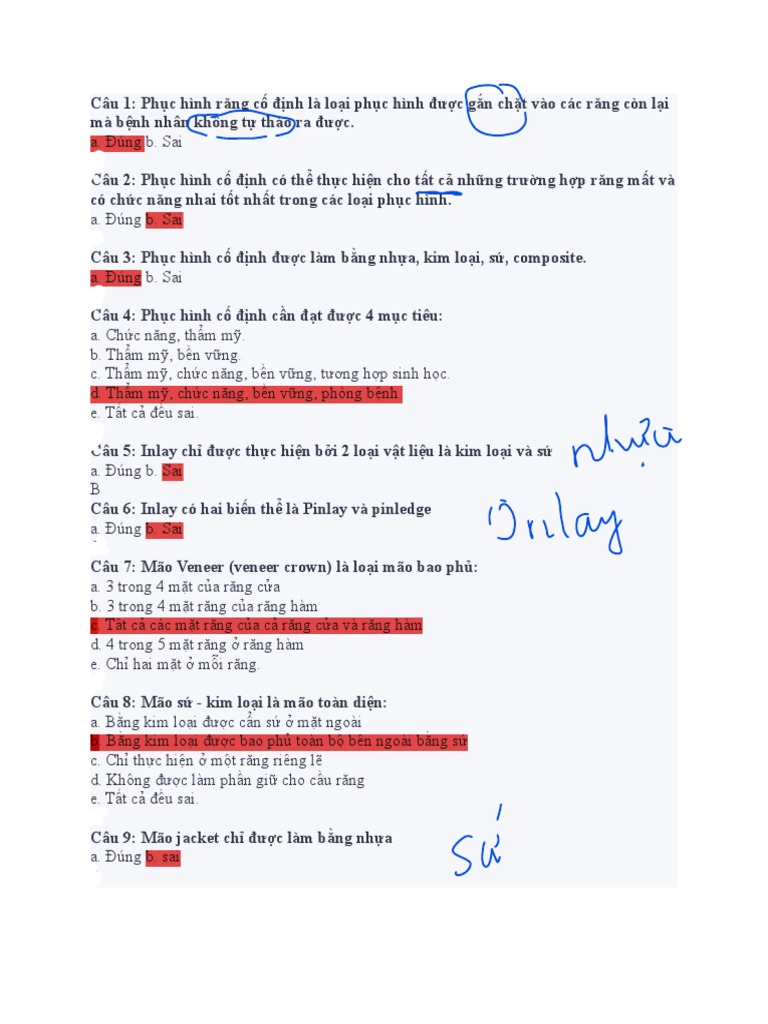 123doc 186 Cau Hoi Trac Nghiem Phuc Hinh Co Dinh Co Dap An | PDF