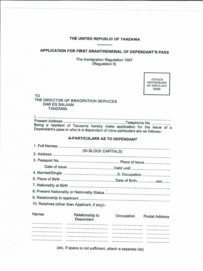 Dependant Pass Application Form | PDF
