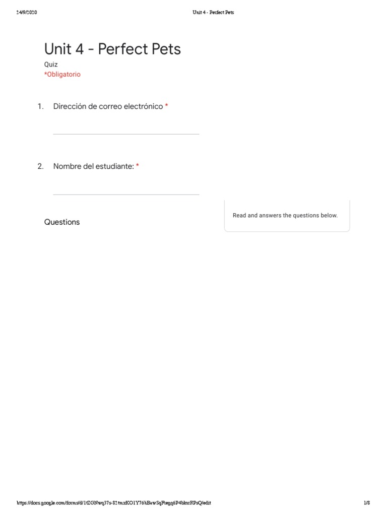 1º Unit 4 - Perfect Pets - Formularios de Google | PDF | Organisms | Ethnobiology