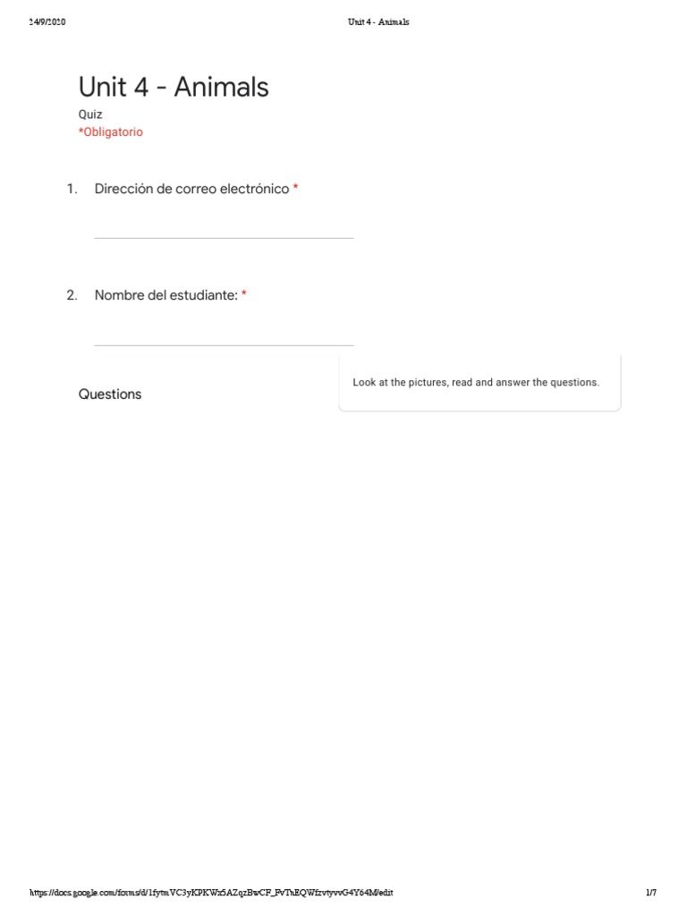 2º Unit 4 - Animals - Formularios de Google | PDF | Technology & Engineering