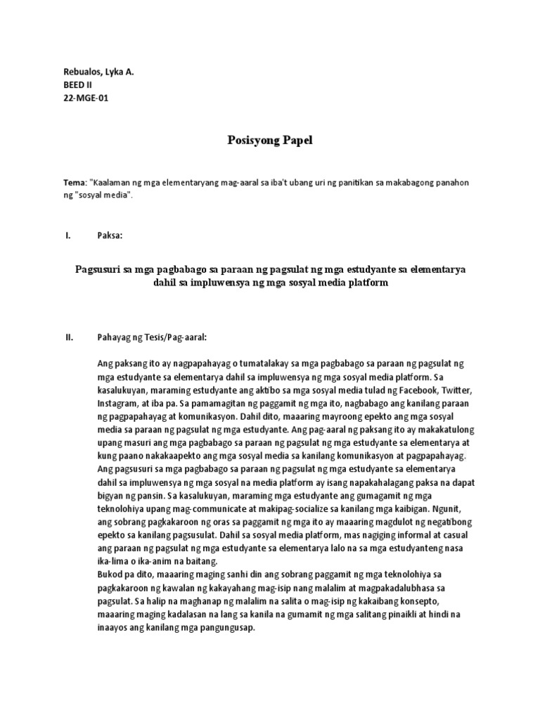 Posisyong Papel | PDF