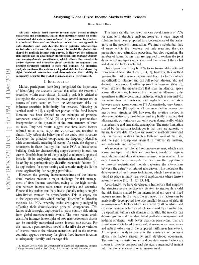 Analysing Global Fixed Income Markets With Tensors: Ntroduction | PDF ...