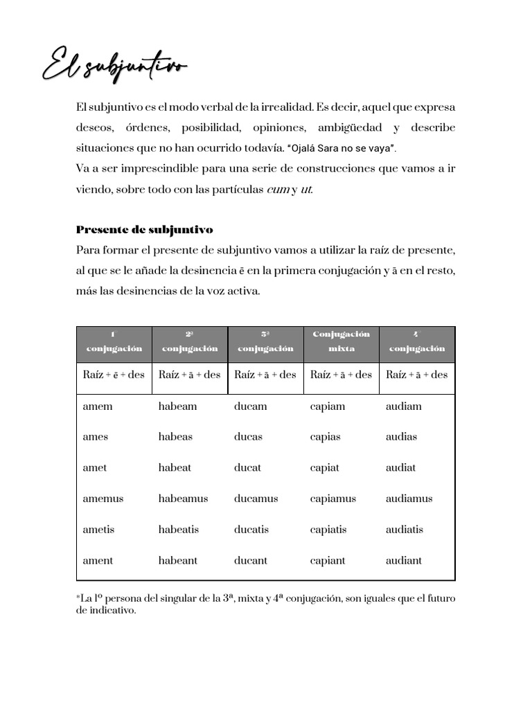 Formación del Subjuntivo en Latín | PDF | Conjugación gramatical | Verbo