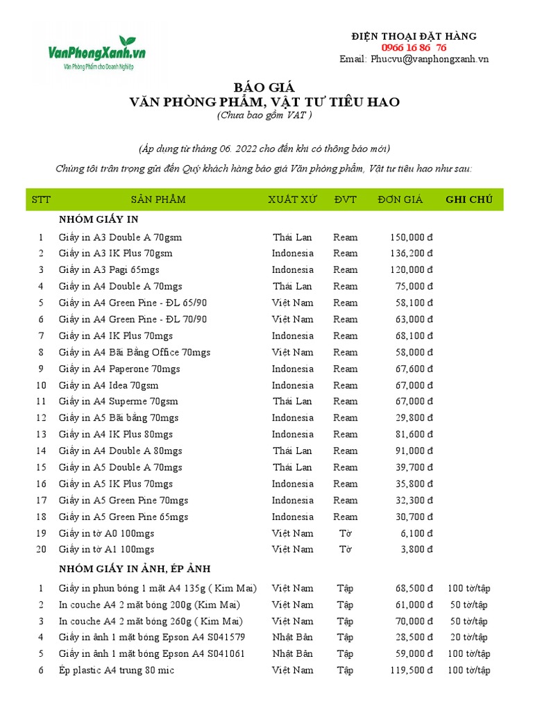 Báo Giá VPP Van Phong Xanh 13.2.2023 | PDF