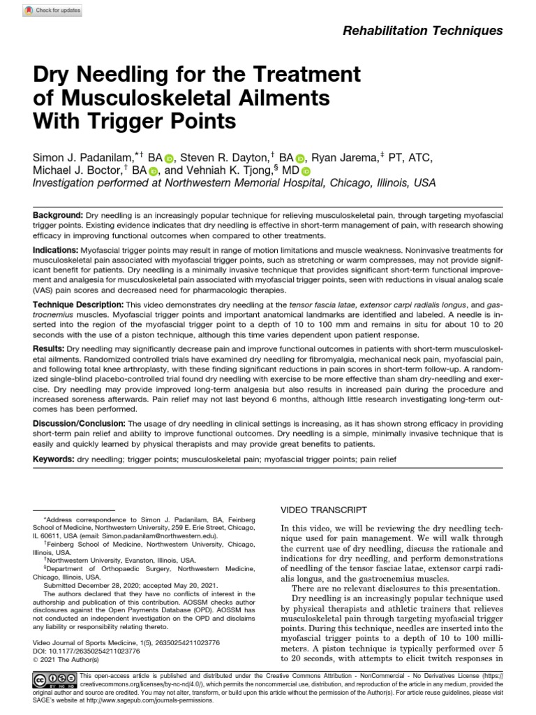 Dry Needling For The Treatment of Musculoskeletal Ailments With Trigger ...