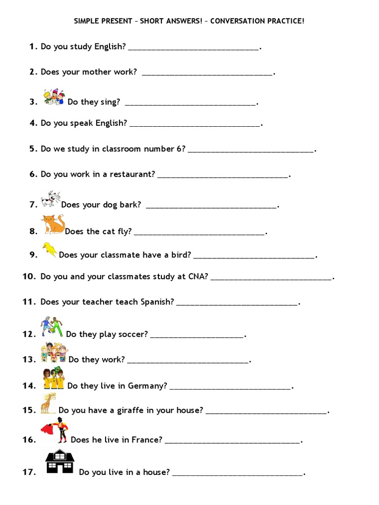 Simple Present - Short Answers - Complement 2 | PDF