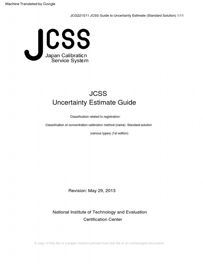 JCG221S11 JCSS Guide To Uncertainty Estimate (Standard Solution) 1/11 | PDF | Standard Deviation ...