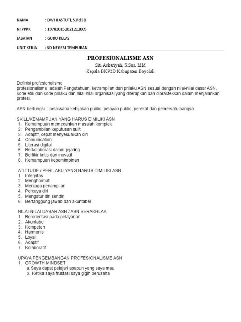 Profesionalisme Asn | PDF