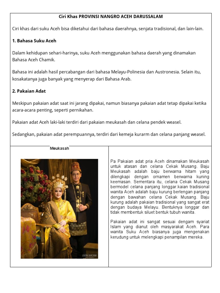 Ciri-ciri Budaya Suku Aceh | PDF