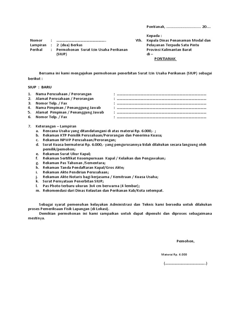 Formulir Surat Permohonan Siup | PDF