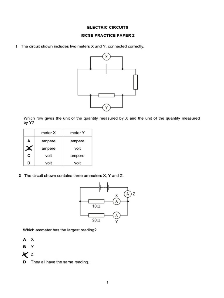 IGCSE - Electric Circuit WITH ANSWERS | PDF