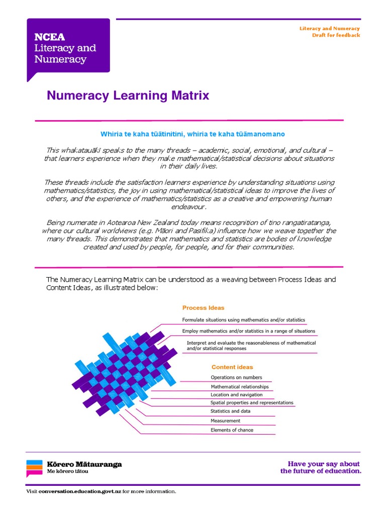 Numeracy Learning Matrix and Unpacking Numeracy | PDF | Learning | Exponentiation