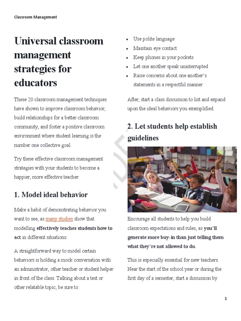 Universal Classroom Management Strategies For Educators | PDF ...